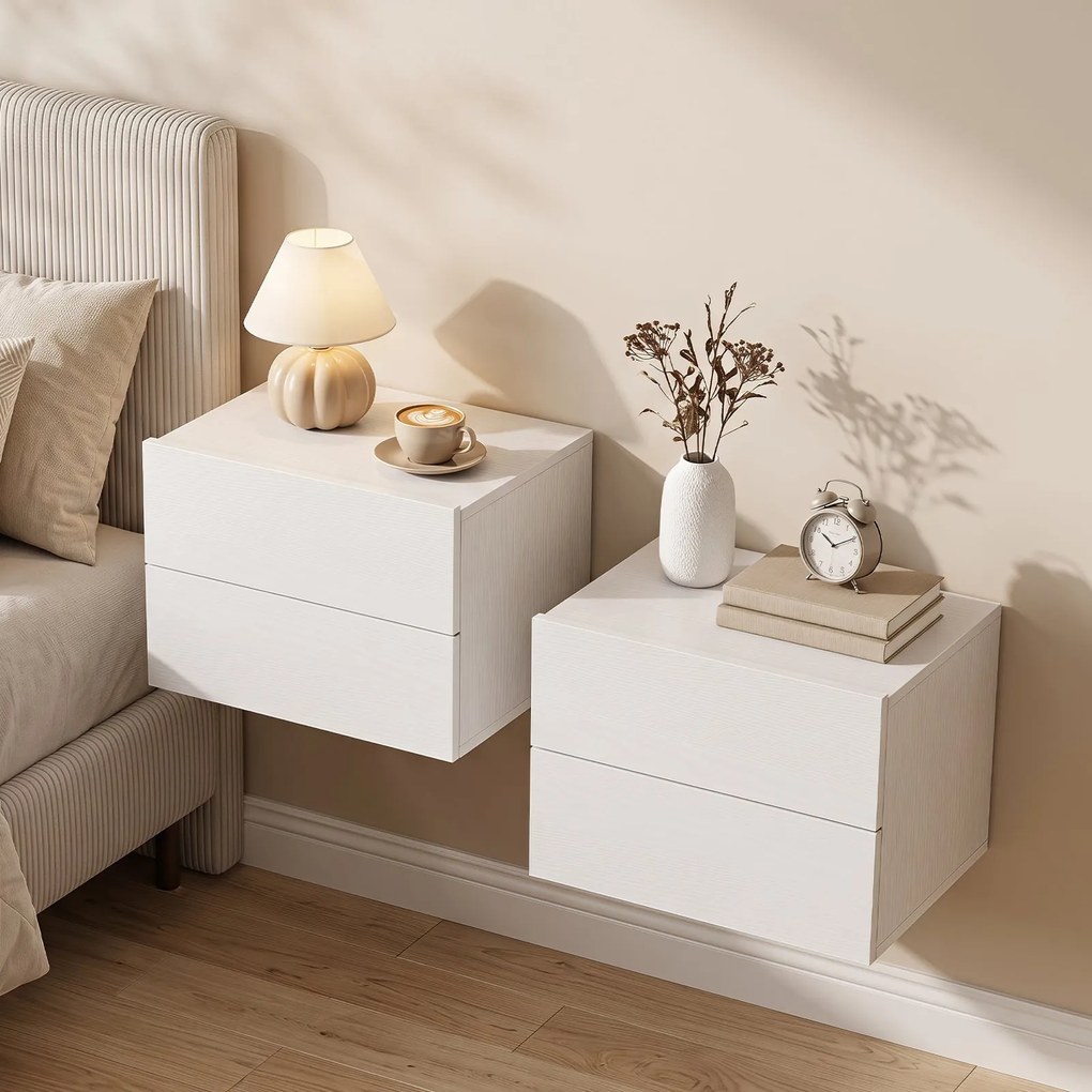 Costway Nástěnný noční stolek s 2 zásuvkami Plovoucí dřevěný – 42 × 30 × 29 cm