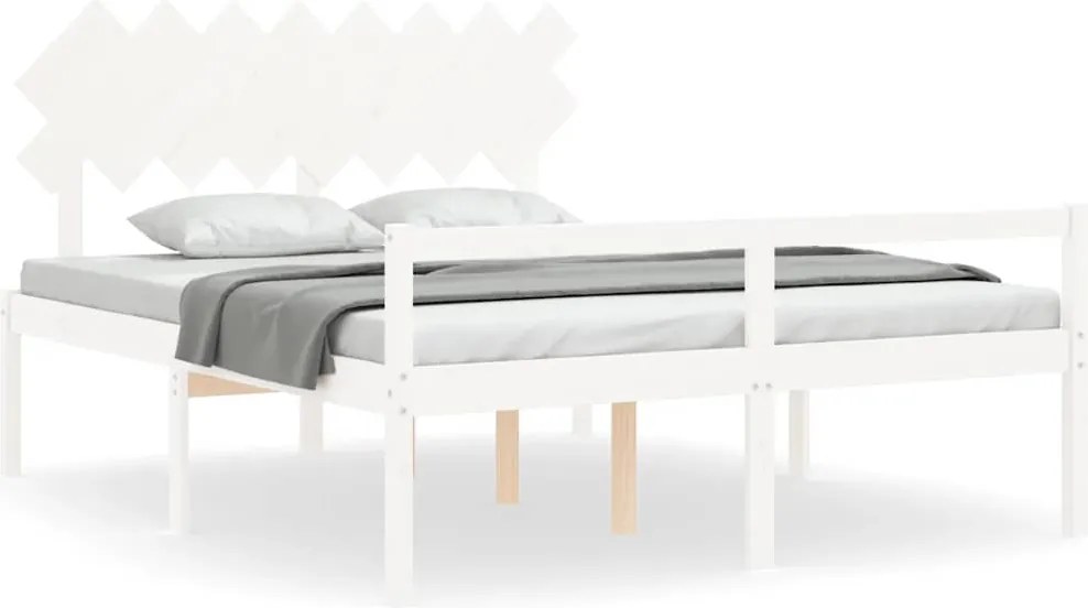 Postel s čelem pro seniory bílý 160x200 cm masivní dřevo 3195557