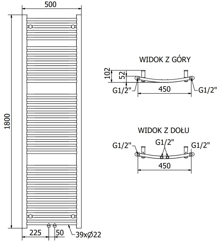 Mexen Ares koupelnový radiátor 1800 x 500 mm, 820 W, Černá - W102-1800-500-00-70