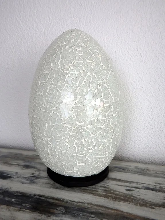 Stolní lampa bílá EGG, 33 cm,mozaiková,  ruční práce