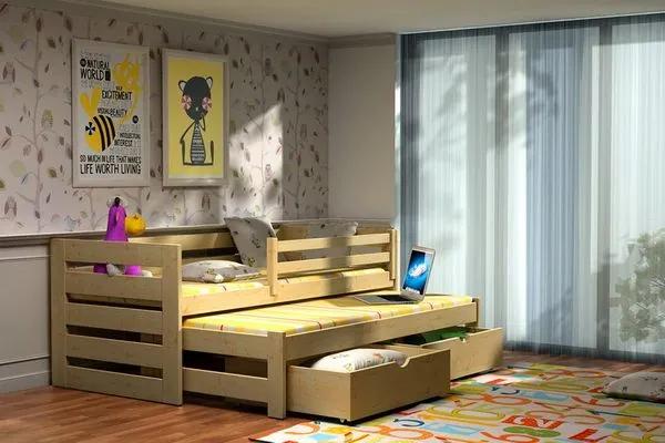 MAXMAX Dětská postel s výsuvnou přistýlkou z MASIVU 200x90cm bez šuplíku - DPV007