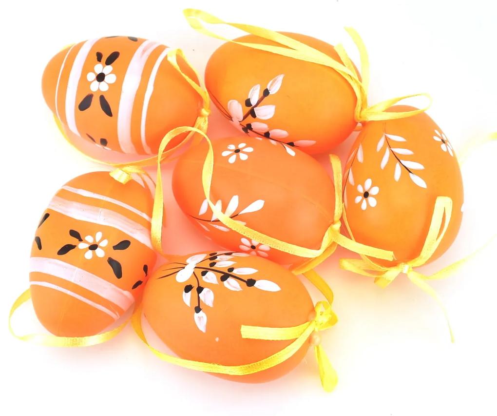 Velikonoční vajíčka malovaná, oranžová, 6 ks, 6x4 cm