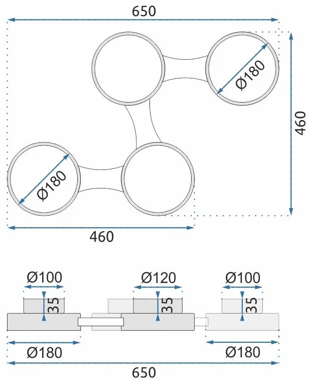 Toolight - LED stropní svítidlo 4-bodové APP210-3CPR, černá-hnědá, OSW-08469