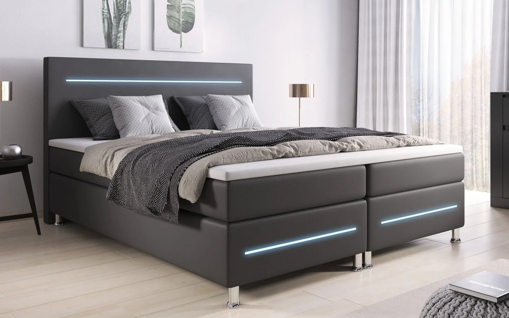 M&B postele Boxspring postel SEJOUR bez úložného prostoru s LED Velikost postele: 180 × 200 cm, Výběr matrace: Taštičková zónová matrace - měkká (70–…