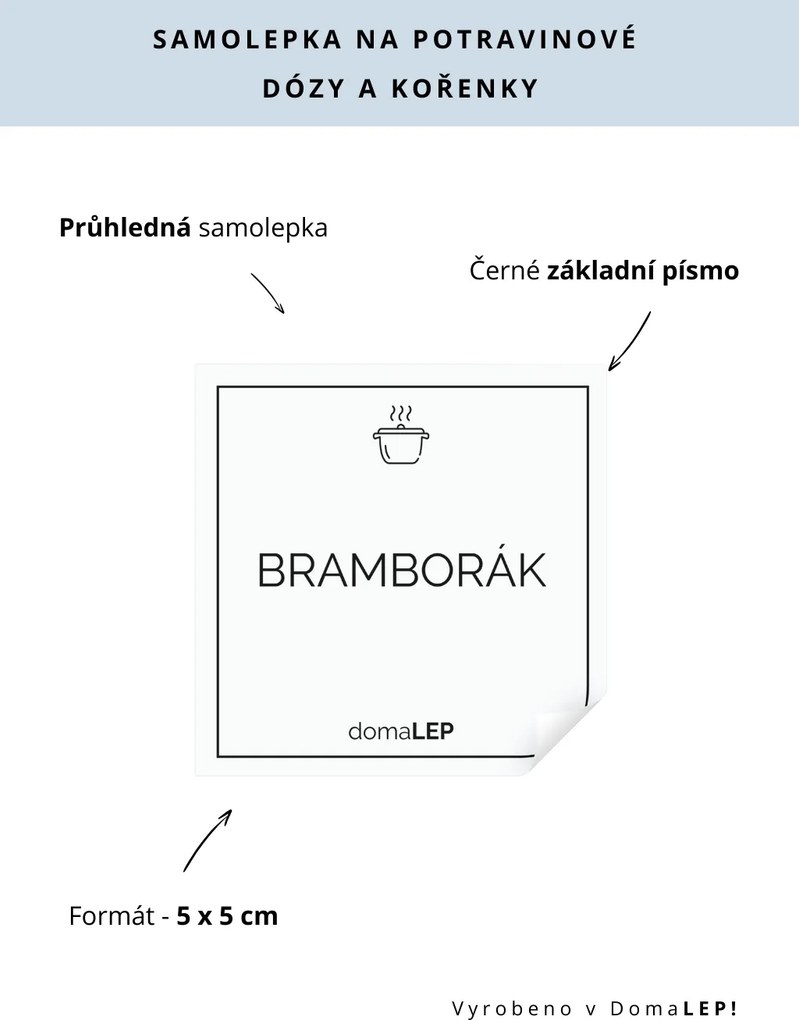 Samolepka na kořenky BRAMBORÁK průhledná  5 × 5 cm základní písmo