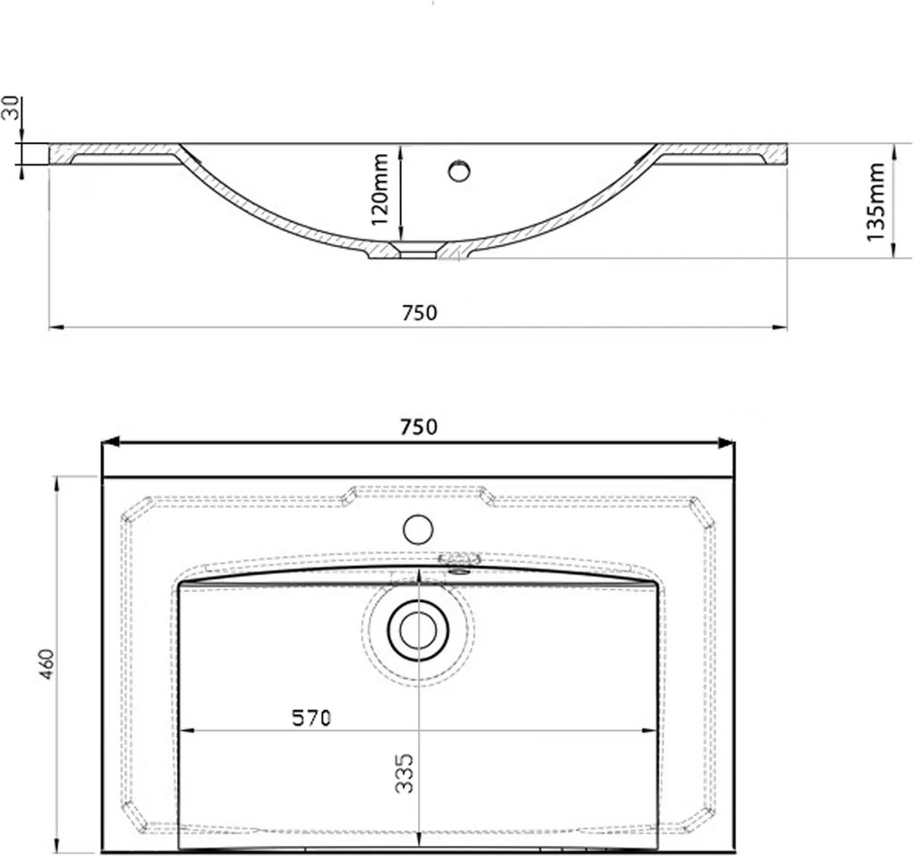 Sapho Sapho, MARIA umyvadlo 75x46cm, litý mramor, bílá, MA075
