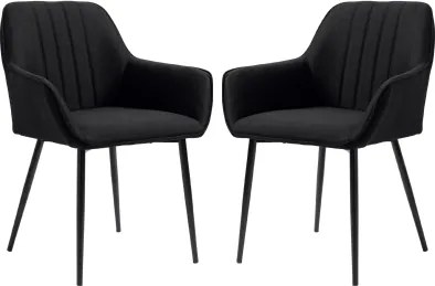 Jídelní židle HOMCOM v severském designu - Sada 2 židlí - Černé zkosené kovové nohy - Ergonomické lněné černé sedáky, opěradla a područky