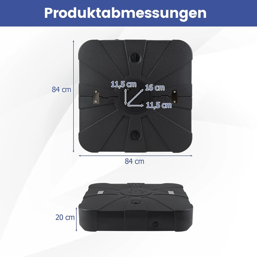 Costway 130 kg podstavec na slunečník s kolečky HDPE 84 cm čtvercový plnitelný