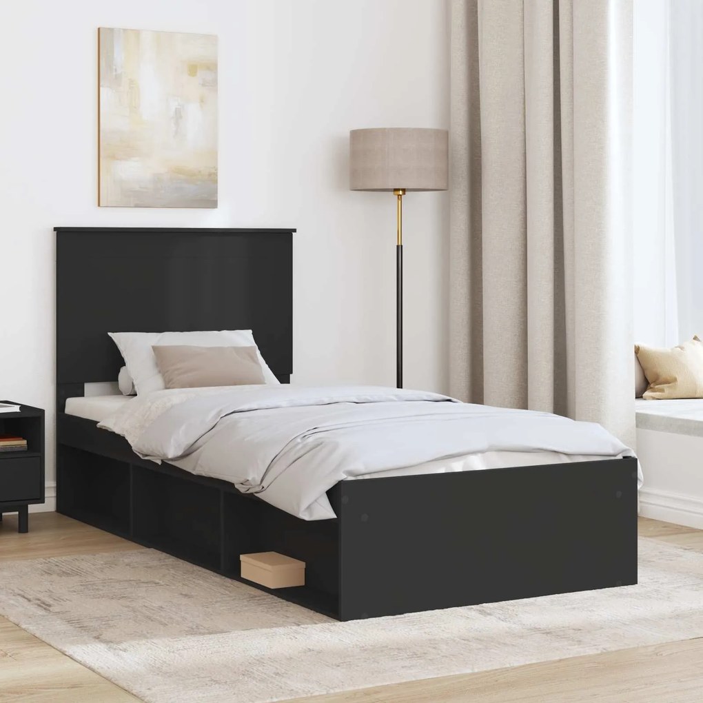 Rám postele s čelo Černá 90 x 200 cm Masivní borové dřevo 3409409