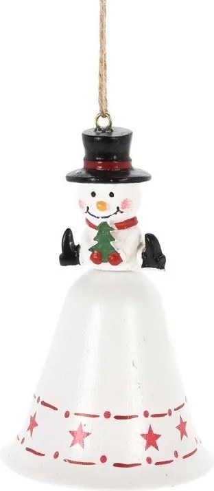 Vánoční zvoneček s figurkou sněhuláka 10 cm