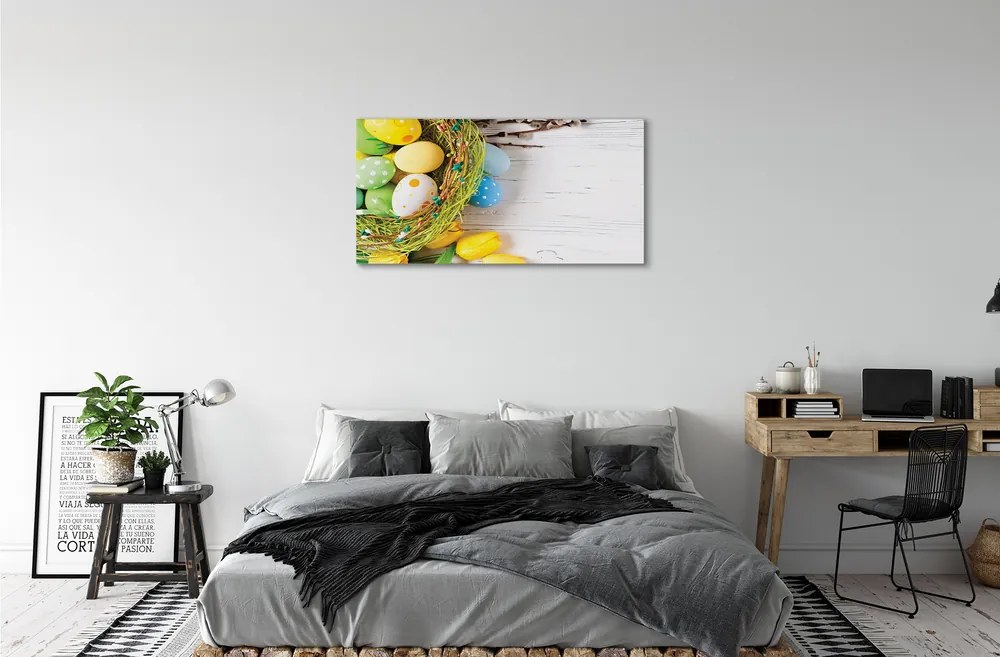 Obrazy na plátně Vaječné založené na tulipány 100x50 cm