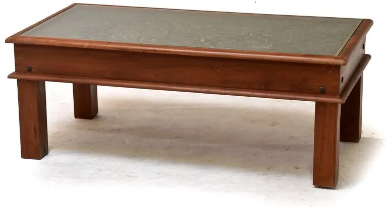 Sanu Babu Konferenční stolek z teakového dřeva zdobený starými raznicemi, 60x120x45cm