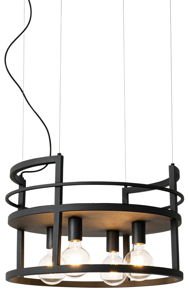 Průmyslové závěsné svítidlo černé s kulatým stojanem se 4 světly - Cage Rack