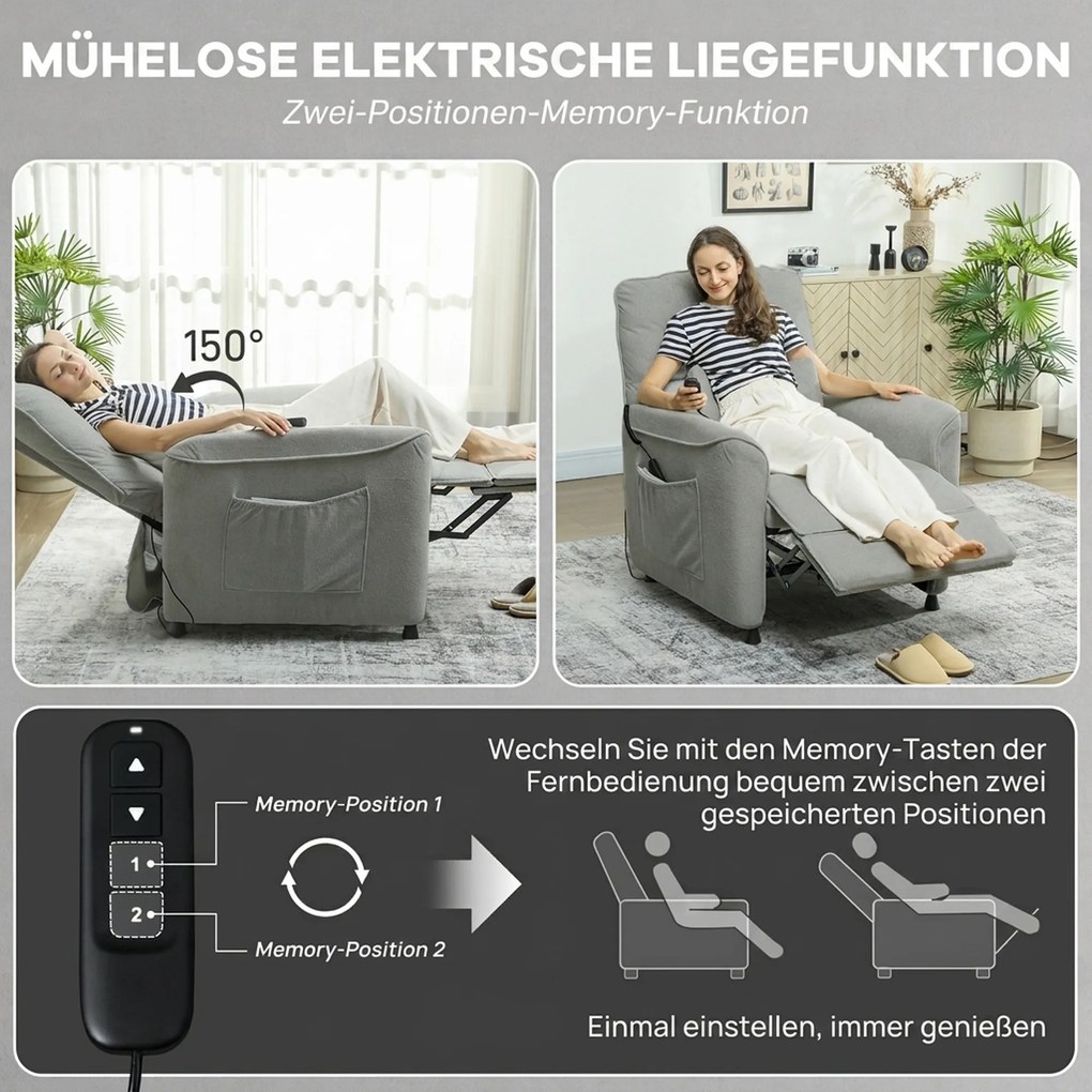 HOMCOM Relaxační křeslo, televizní křeslo elektrické s funkcí ležení, topení, vibrační masáž