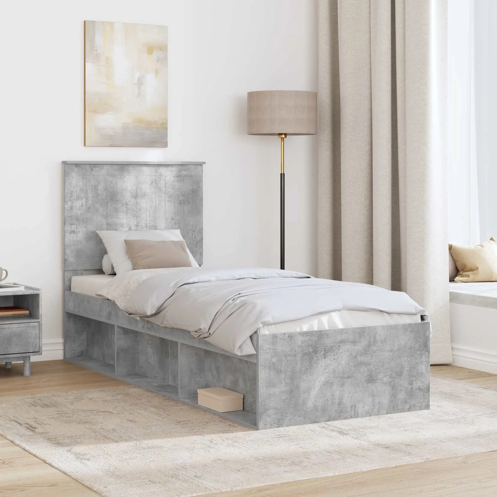 Rám postele Betonově šedá 75 x 190 cm Masivní borové dřevo 3411076