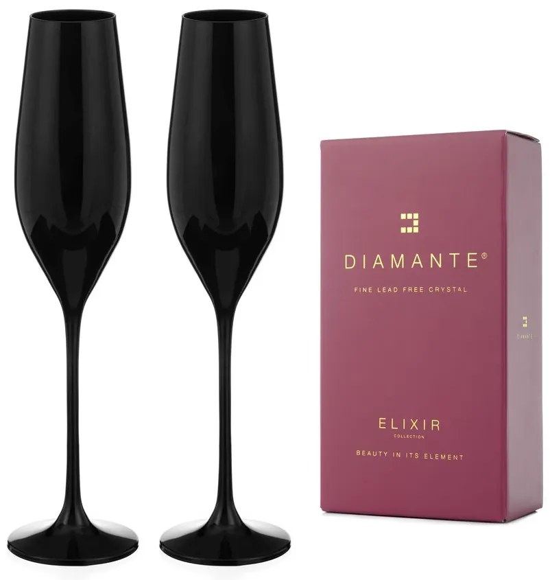 Diamante sklenice na šampaňské Ghost Black 210 ml 2KS