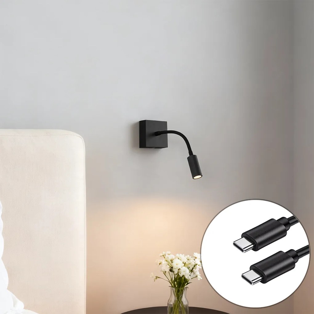 Moderní nástěnná lampa černá vč. LED stmívatelná dobíjecí - Harper