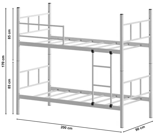 Kovová patrová postel MAVEN 90x200 cm bílá nosnost 2x100 kg