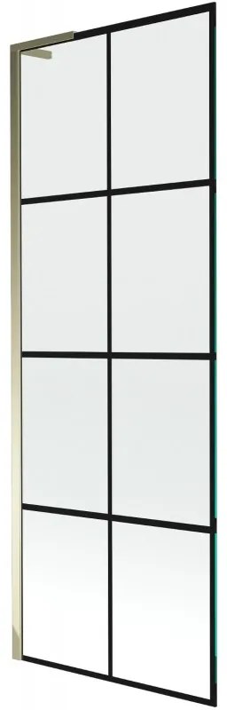 Mexen Next L, 1-křídlová vanová zástěna 70 x 150 cm, 6mm čiré sklo-černý vzor, zlatý lesklý profil, 895-070-000-03-77-50