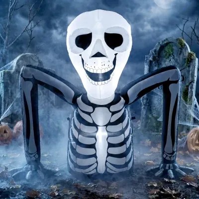 Outsunny Nafukovací Halloween kostlivec, vylézající ze země, s LED světly, strašidelná dekorace pro vnitřní i venkovní použití