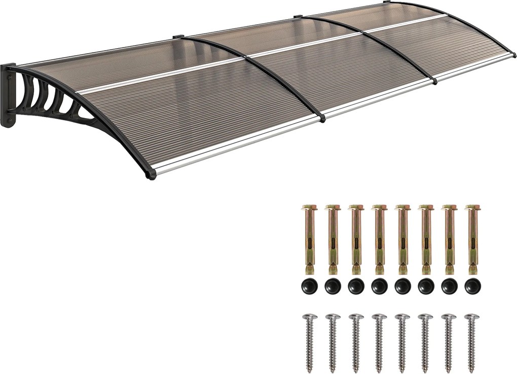 Outsunny Hnědý slunečník 303x96x27 cm pro dveře a okna, chránící proti slunci a dešti, s podpěrami z polykarbonátu a PP | Aosom