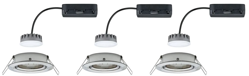 Paulmann 93878 Premium LED Slim Coin Satin, náklopná zápustná bodovka 3x6,8W LED 2700K stmívatelná, kartáčovaný kov, prům. 8,4cm