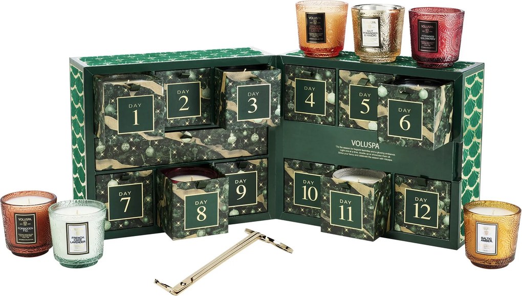 Voluspa 12denní adventní kalendář Holiday se zlatými nůžkami, 12×72 g