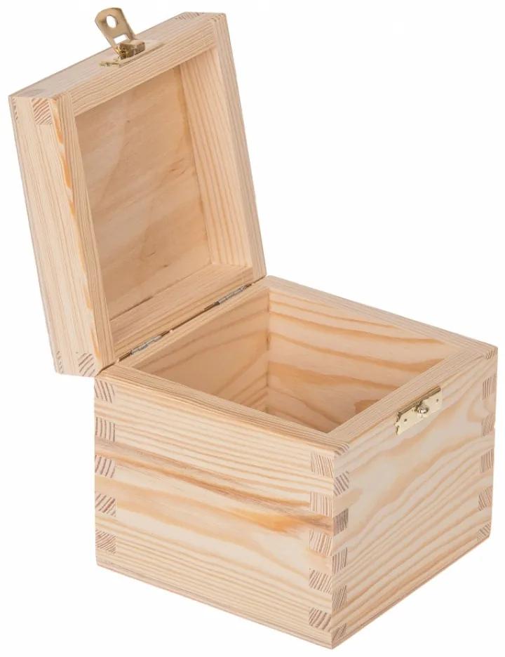 FK Dřevěná krabička se sponou - 11x11x11 cm, Přírodní