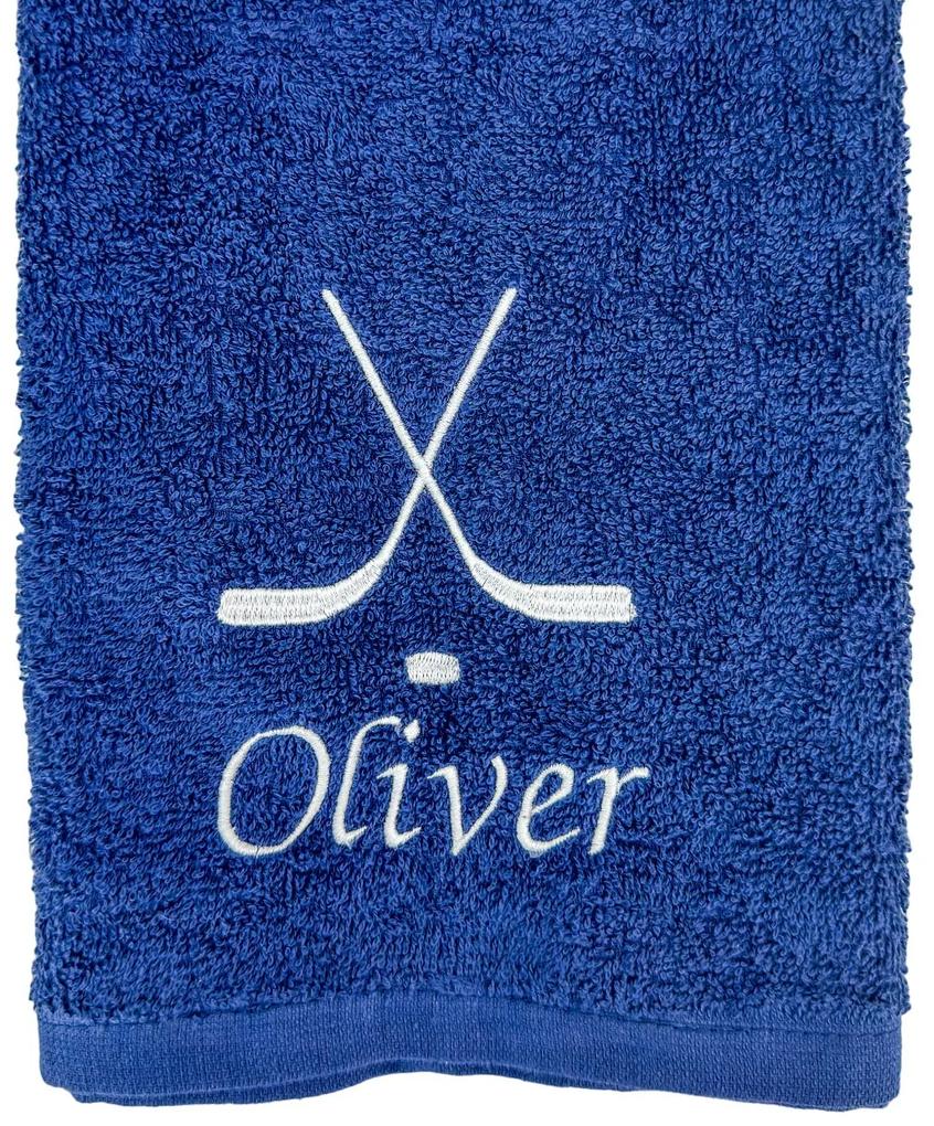 Ručník na hokej s vlastním jménem nebo textem Barva: Azurově modrá, Velikost ručníku: 50x100cm
