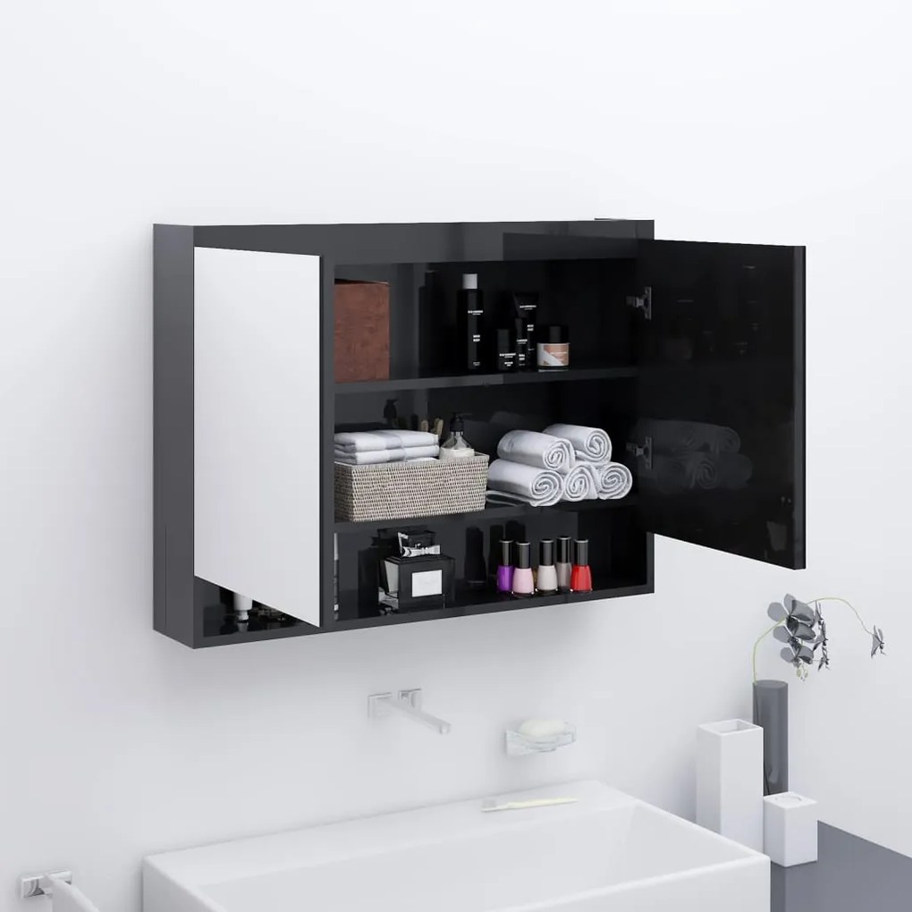Koupelnová skříňka se zrcadlem 80 x 15 x 60 cm MDF zářivě černá 331531