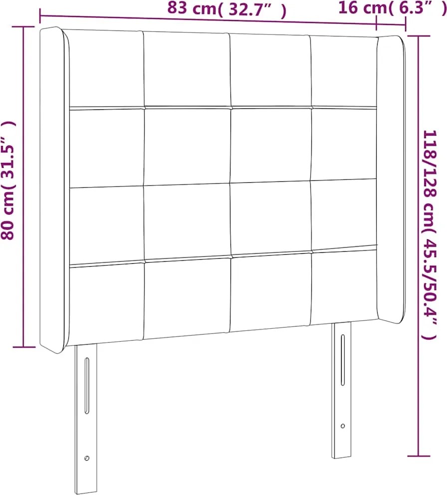 Čelo postele s LED růžové 83 x 16 x 118/128 cm samet 3124083