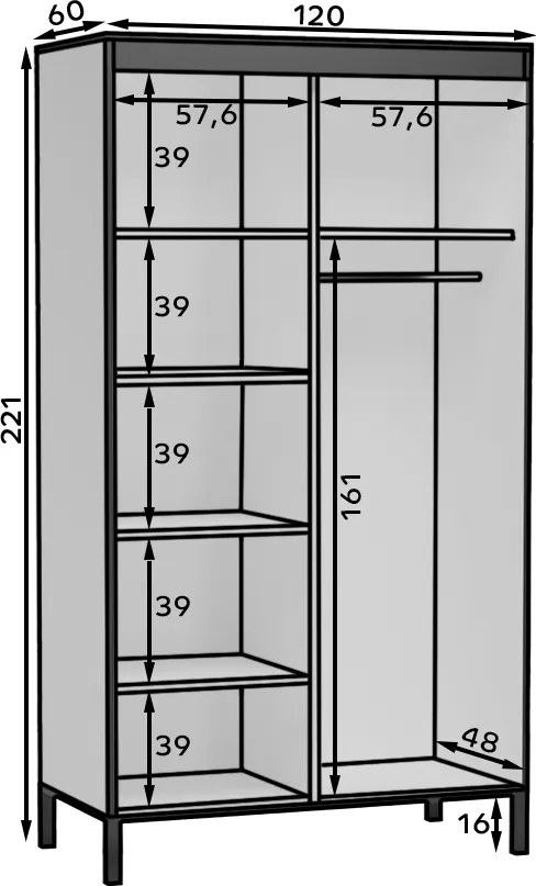 ADRK Furniture Posuvná skříň BELL-M 120 SW-BLM-120-A