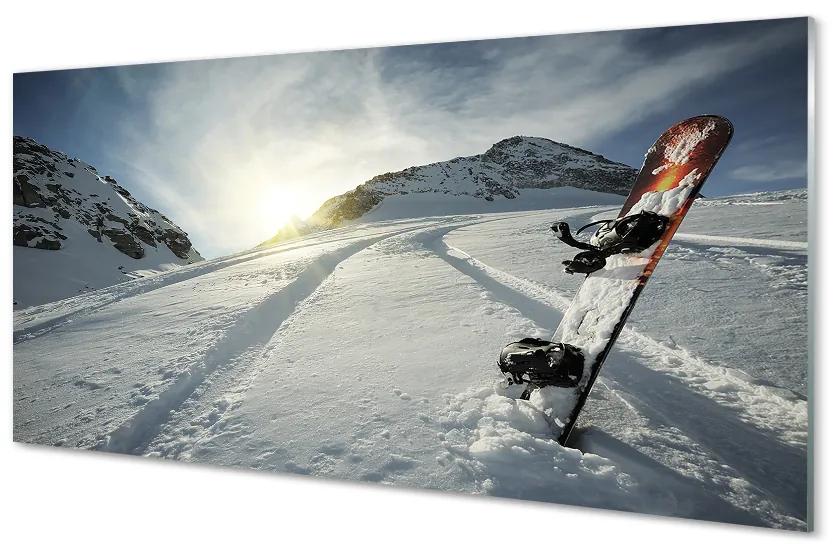 akrylový obraz Deska ve sněhu horách 125x50 cm