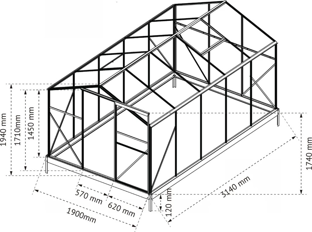 Skleník se základnou BestBerg BBGH-1006B / 5,95 m² / 313 × 190 × 194 cm / černá