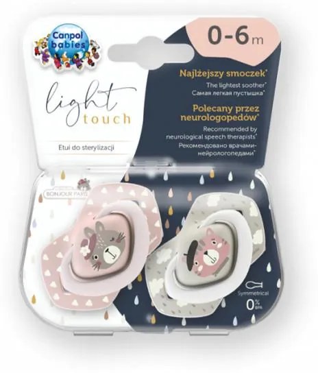 Canpol babies Silikonová šidítka symetrická set Light touch NEON LOVE růžové 18 m+