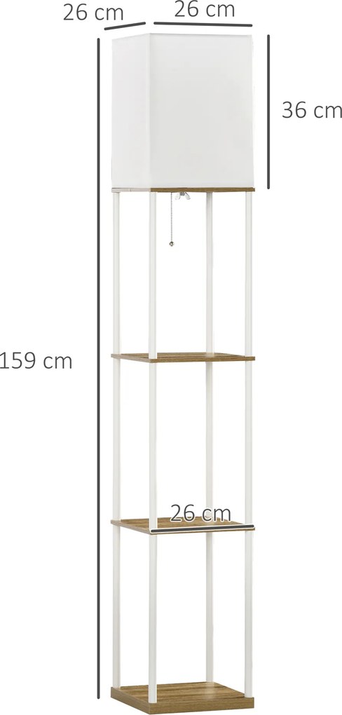 HOMCOM Stojací lampa s paticí E27 40 W Stojací lampa se 3 přihrádkami a látkovým stínidlem do obývacího pokoje ložnice v bílé barvě