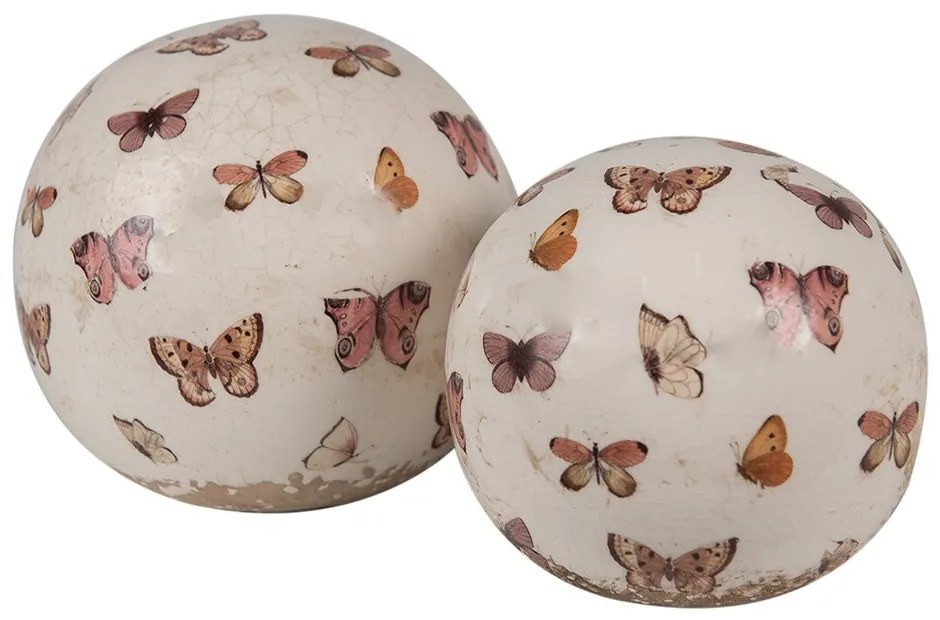 Béžová antik dekorace koule s motýlky Butterfly Paradise L - Ø 12*12 cm