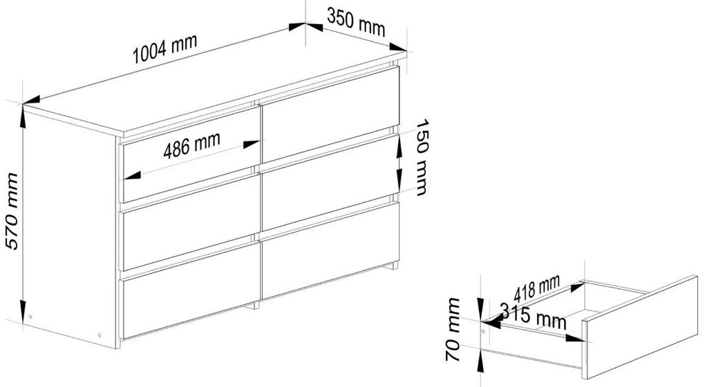 Komoda CL 100 cm 6 zásuvek bílá/šedá