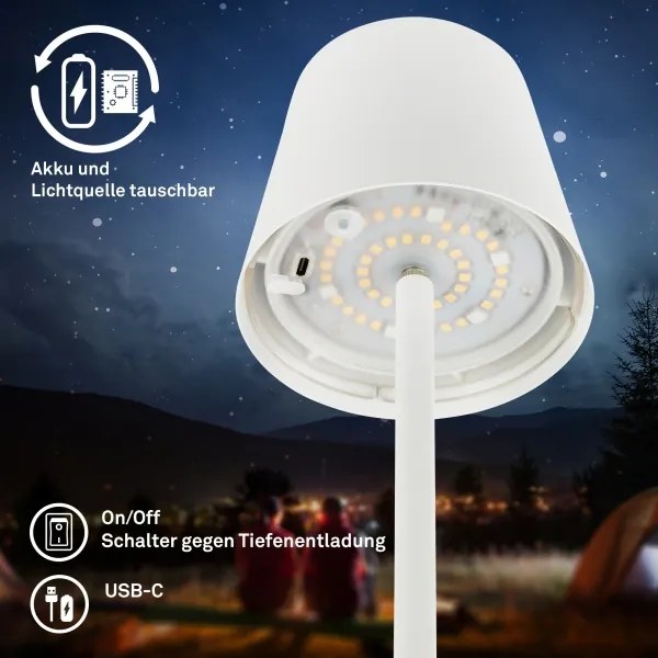 Briloner 1507016 - LED Stm stojací lampa KIKI 4,3W/5V IP44 2600 mAh bílá