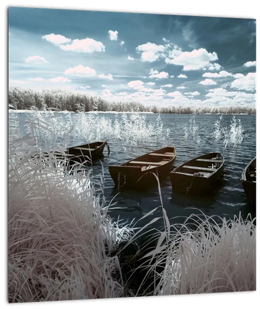 Obraz - Dřevěné loďky na jezeru (30x30 cm)
