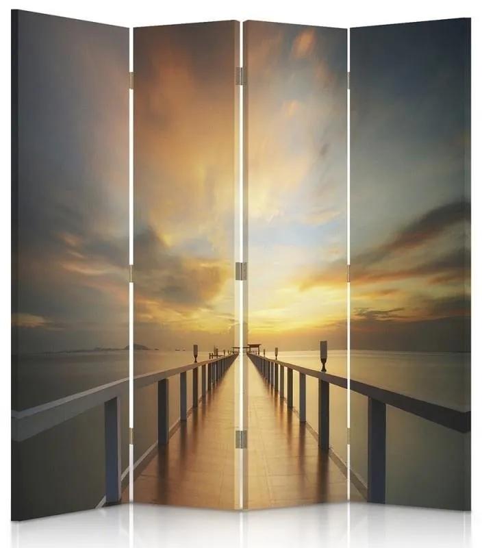 Ozdobný paraván Krajina mostů - 145x170 cm, čtyřdílný, klasický paraván