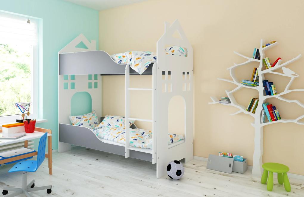 BabyBeds Dětská patrová postel DOMEK 180x80 Barevné provedení: Šedá, Úložný prostor: Ano, s úložným prostorem