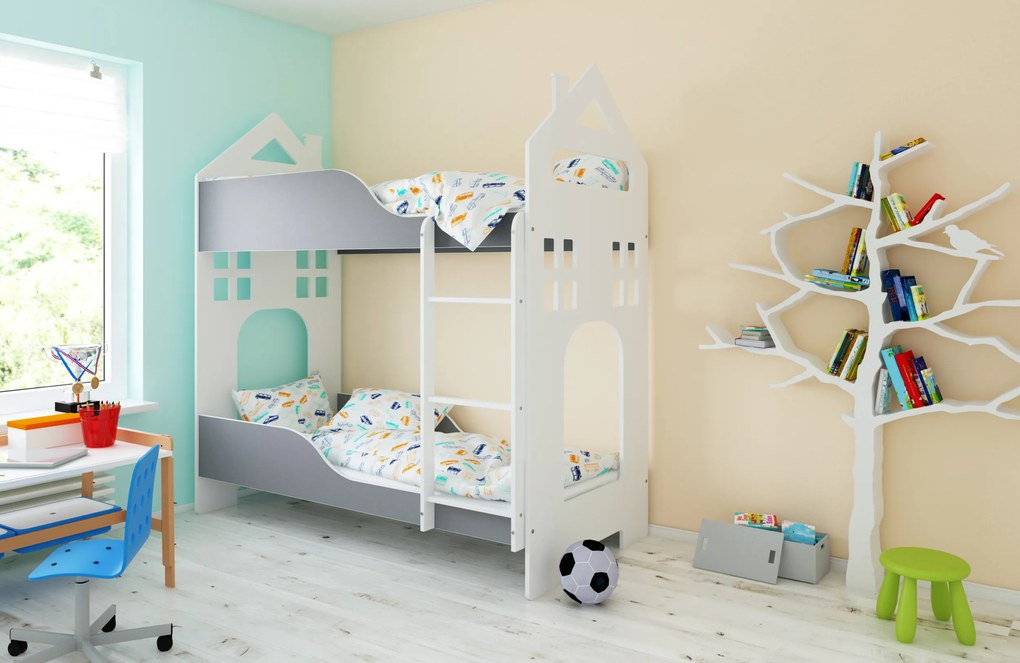 BabyBeds Dětská patrová postel DOMEK 180x80 Barevné provedení: Šedá, Úložný prostor: Ne, bez úložného prostoru