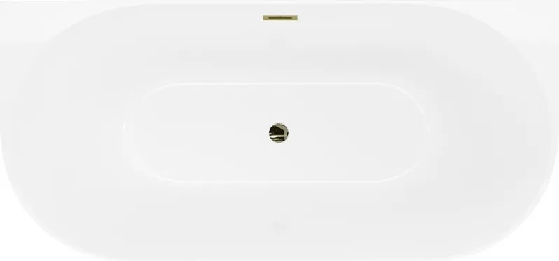 Mexen Oval Slim, volně stojící vana ke stěně 170 x 80 cm, bílá lesklá, zlatý lesklý přepad, 52661708000-50