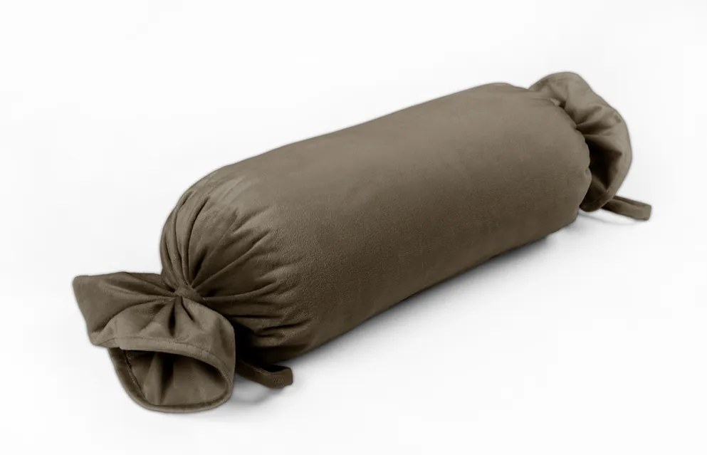 Biante Sametový polštář válec bonbon SV-031 Hnědá khaki 15x40 cm