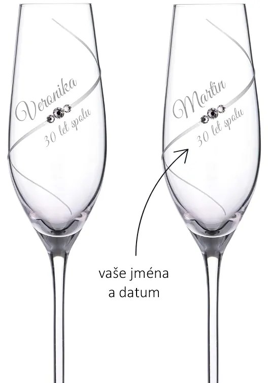 Dekorant svatby Skleničky na šampaňské k výročí Silhouette City SPOLU s kamínky Swarovski 210 ml 2KS