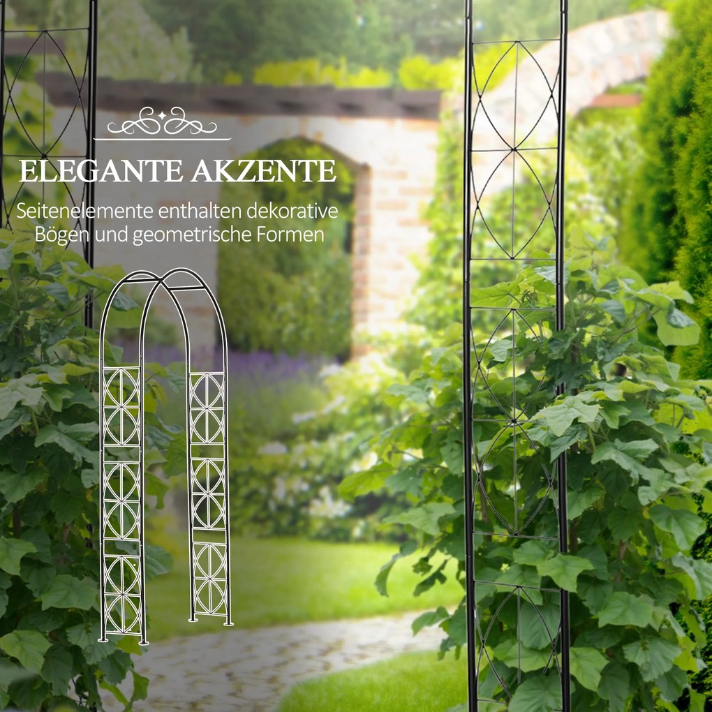 Outsunny Kovový Růžový Oblouk pro Šplhající Rostliny Zahradní Oblouk s Ostrým Vrcholem Kovová Konstrukce Obelisk pro Růže 114 x 30 x 230 cm Černý