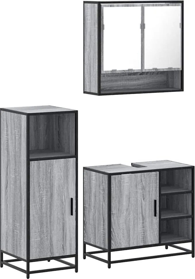 3dílný set koupelnového nábytku šedý sonoma kompozitní dřevo 3300998