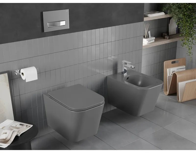 Mexen Teo WC mísa Rimless s pomalu padající deskou slim, duroplast, Tmavě matová černá - 30854071