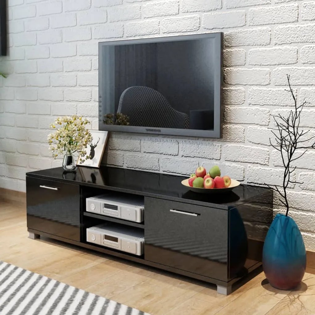 TV stolek černý s vysokým leskem 120 x 40,5 x 35 cm 243042